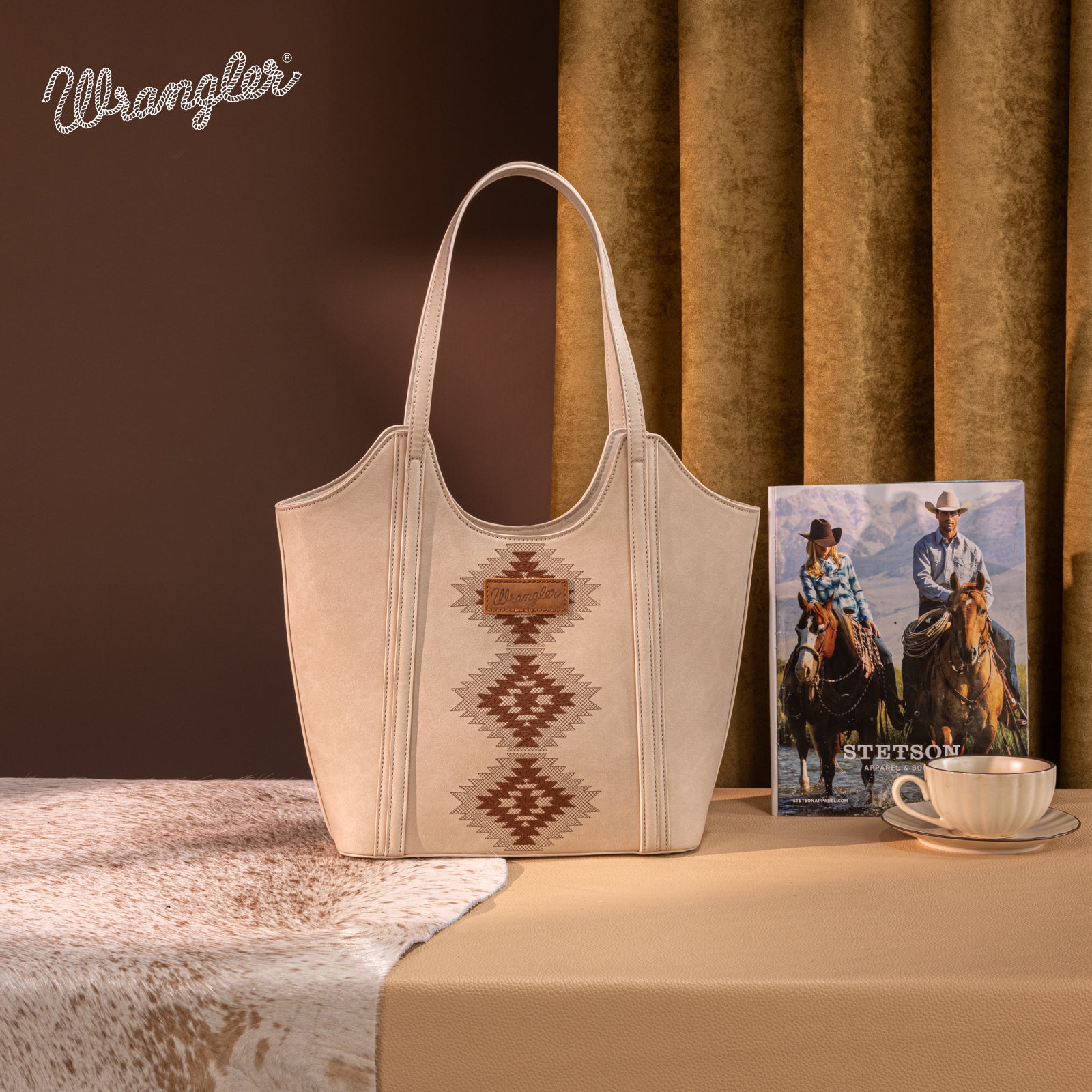 WG218-8250 Wrangler Aztec Embroidered Tote Bag- Beige – Montana Boot INC