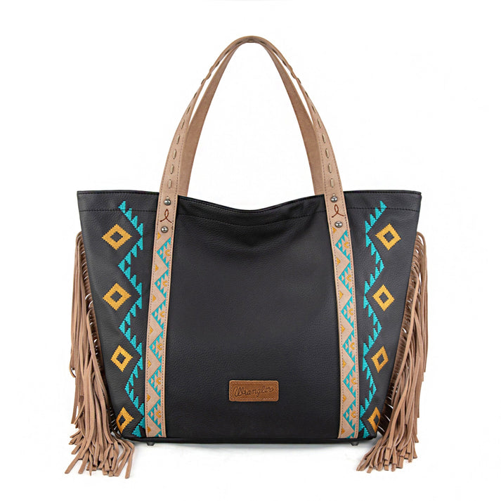 WG233-2002 Wrangler Aztec Embroidered Large Tote Bag- Black – Montana ...