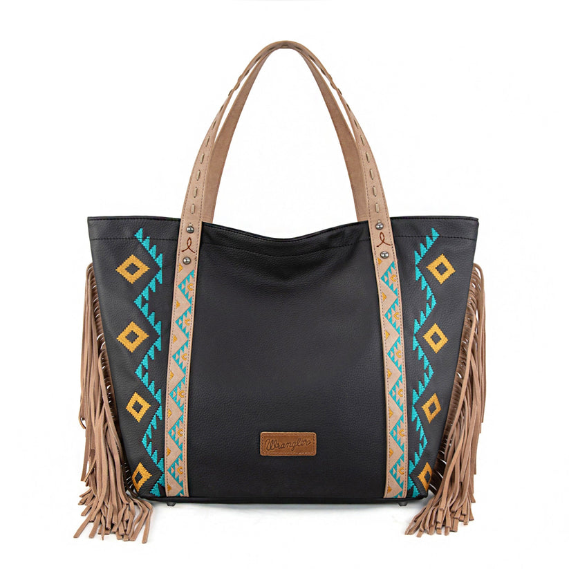 WG233-2002 Wrangler Aztec Embroidered Large Tote Bag- Black – Montana ...
