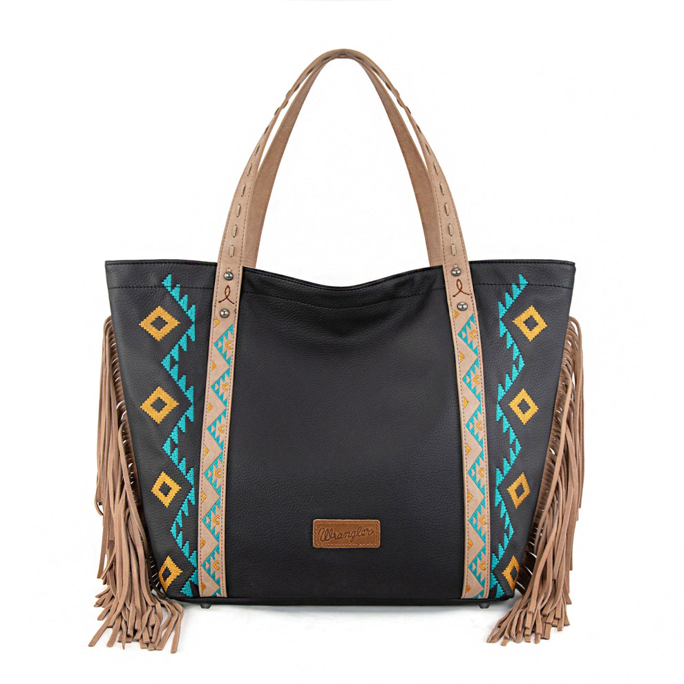 WG233-2002 Wrangler Aztec Embroidered Large Tote Bag- Black – Montana ...