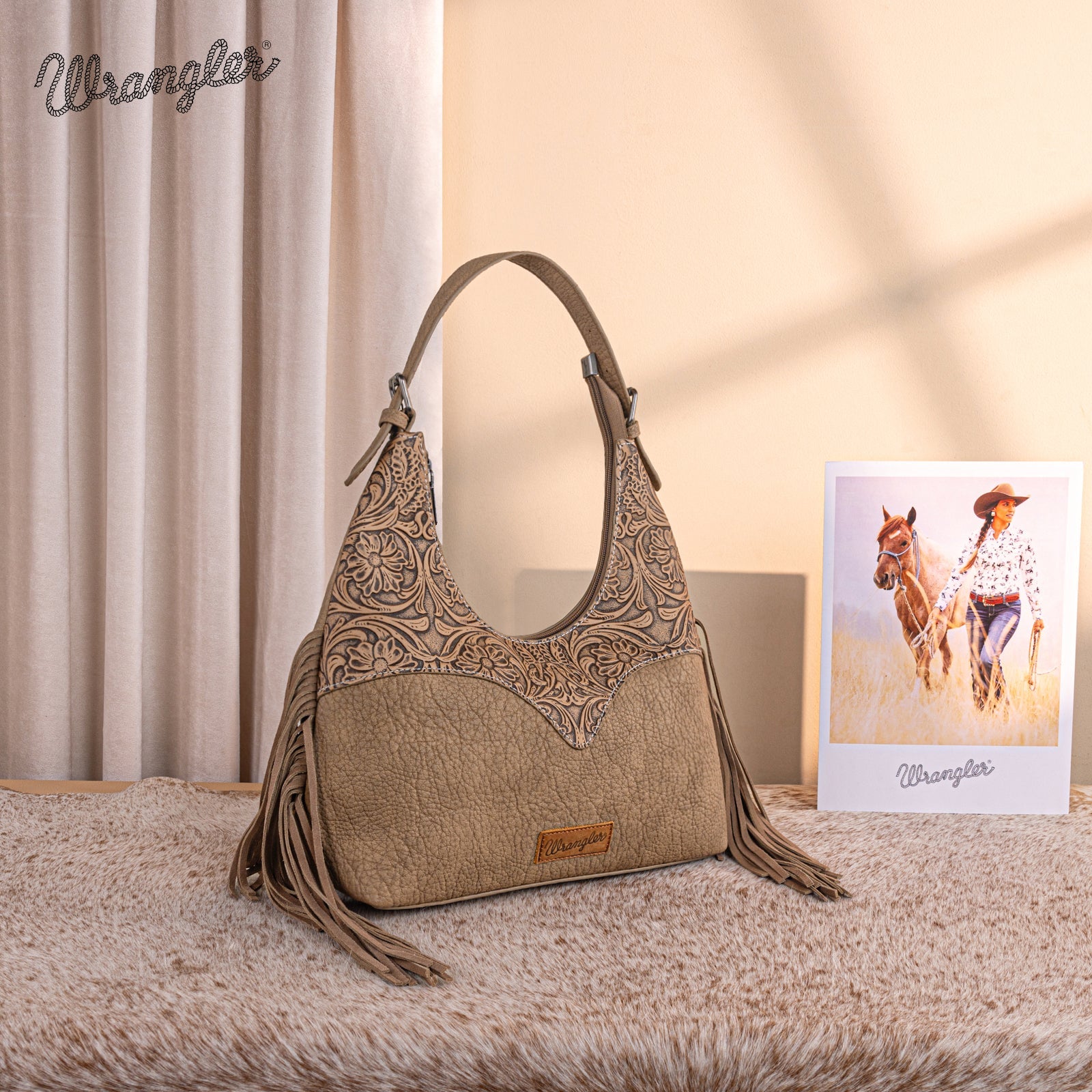WG265-3027 Wrangler Fringe Floral Tooled Hobo Bag-Khaki – Montana Boot INC